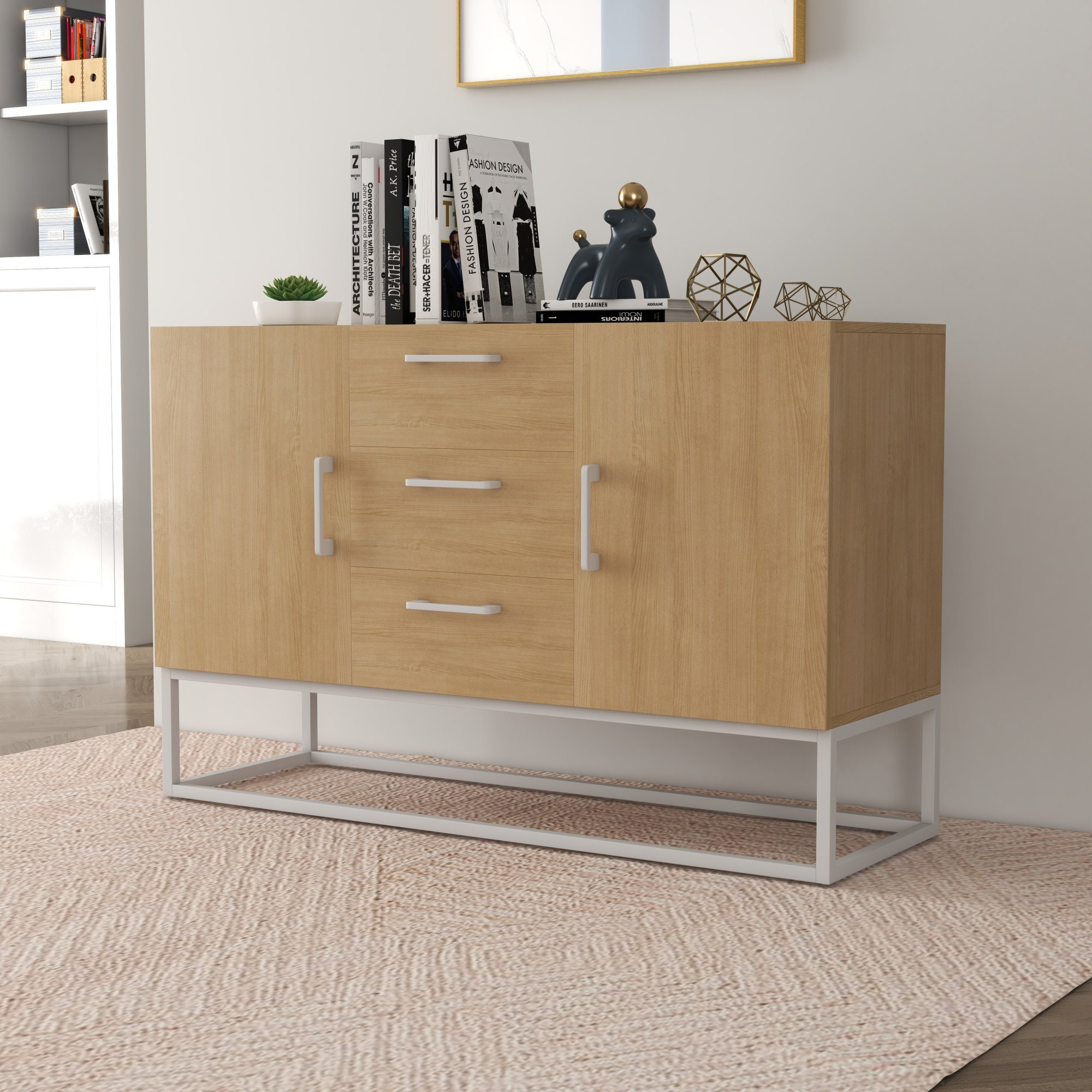 Ebern Designs 47" Wide 3 Drawer Server Buffet Cabinet with 2 Cabinets | Wayfair